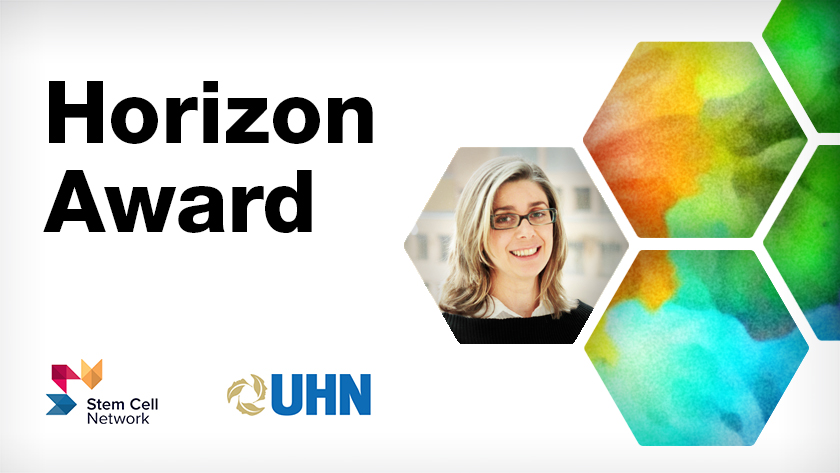 Image of Sara Vasconcelos and logos for the Stem Cell Network and UHN, as well as text with the ...